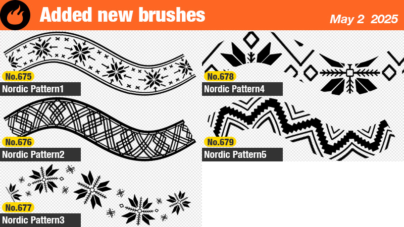 Added 5types of ‘Nordic Pattern’ brushes! | FireAlpaca Manual